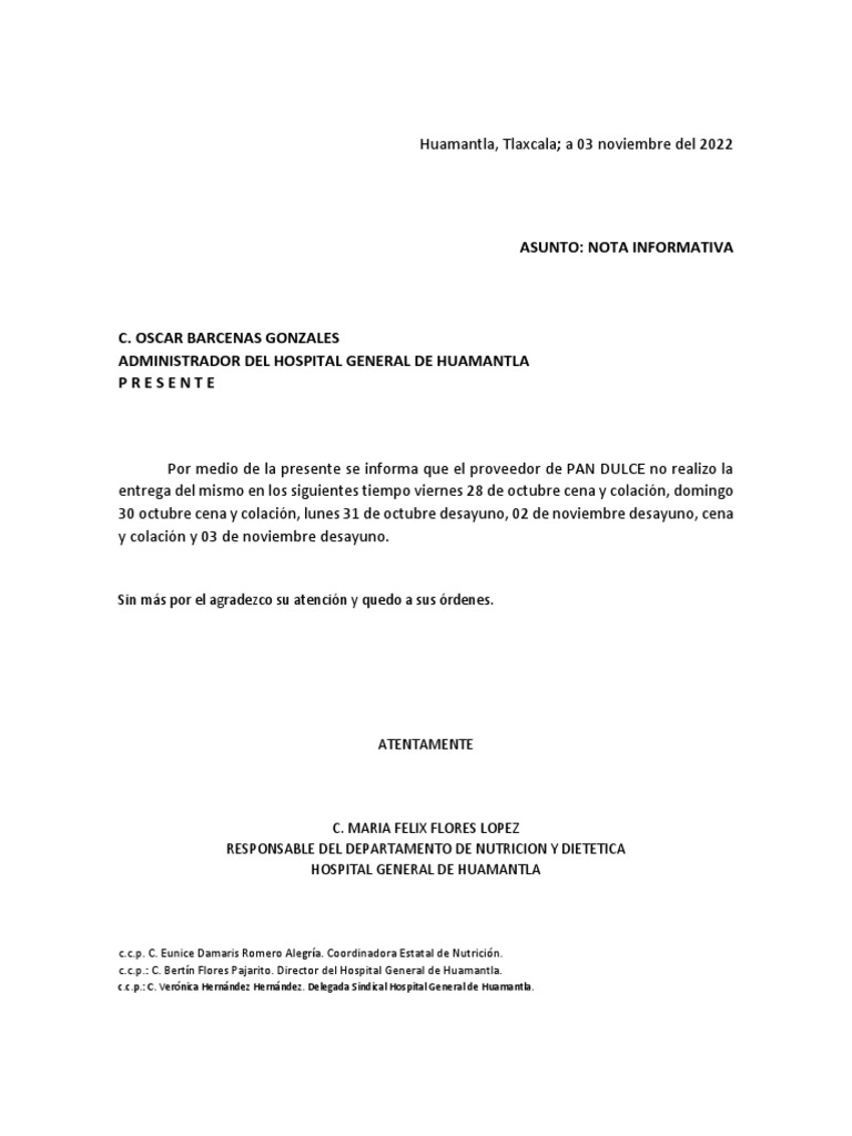 Formato Nota Informativa | PDF