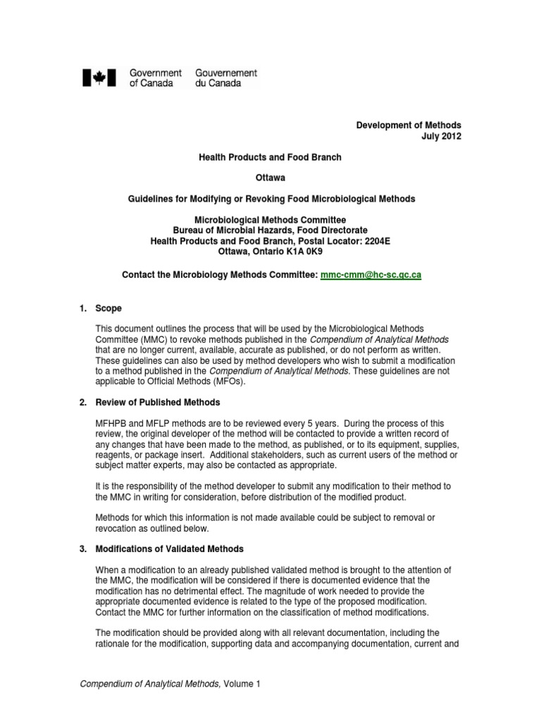HPFB Guidelines For Modifying or Revoking Food Microbiological Methods ...
