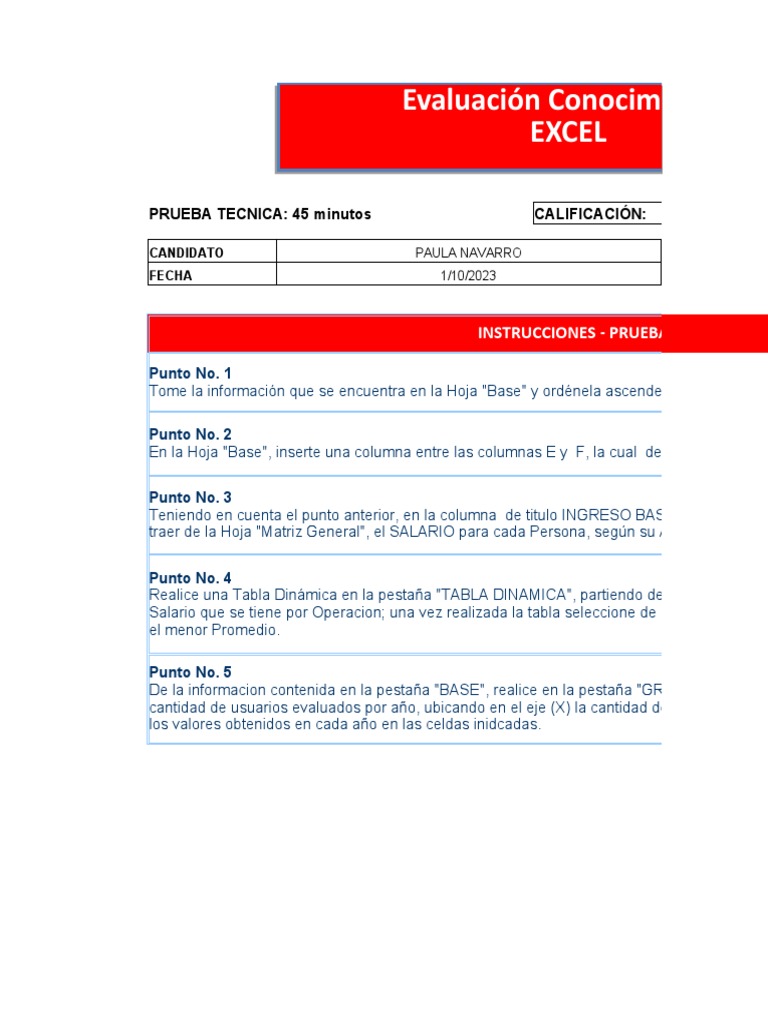 Prueba Excel Intermedio Fializada | PDF