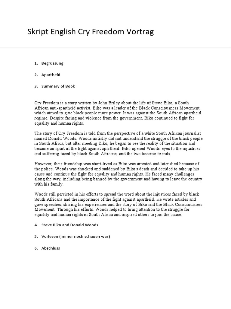 Skript English Cry Freedom Vortrag | PDF