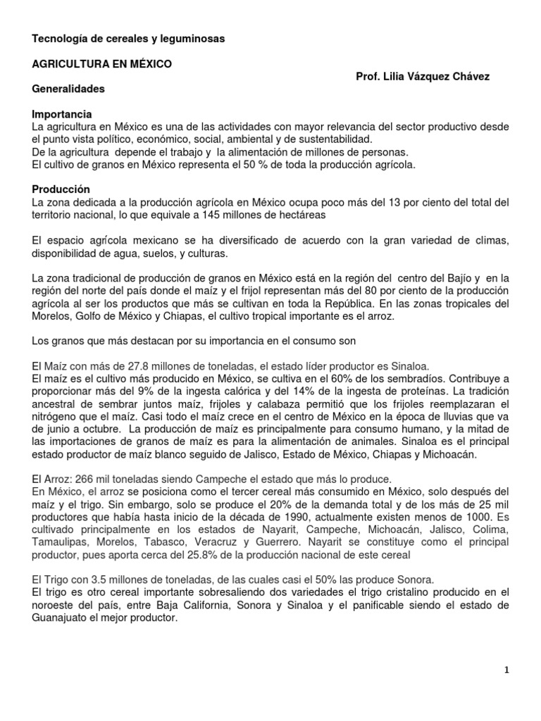 Agricultura y producción de granos en México | PDF | Agricultura | México