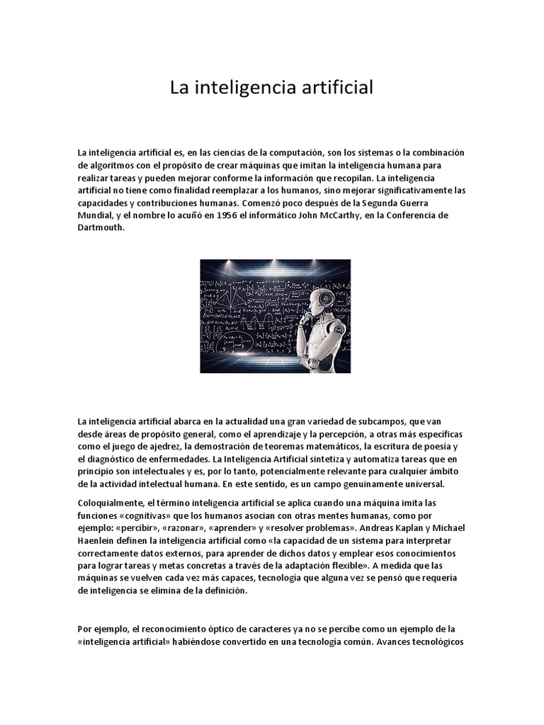 Inteligencia artificial: definición, historia y tipos | PDF | Inteligencia artificial ...