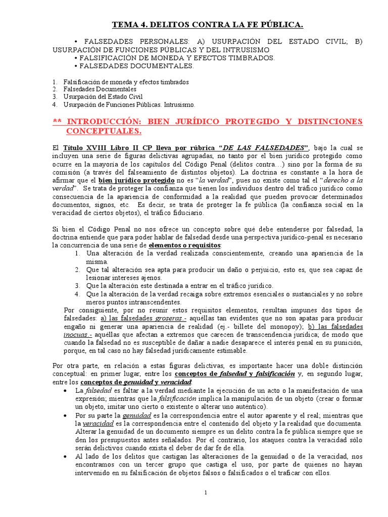 TEMA 4 Delito de Falsedad o Contra La Fe Pública | PDF | Derecho penal | Verdad