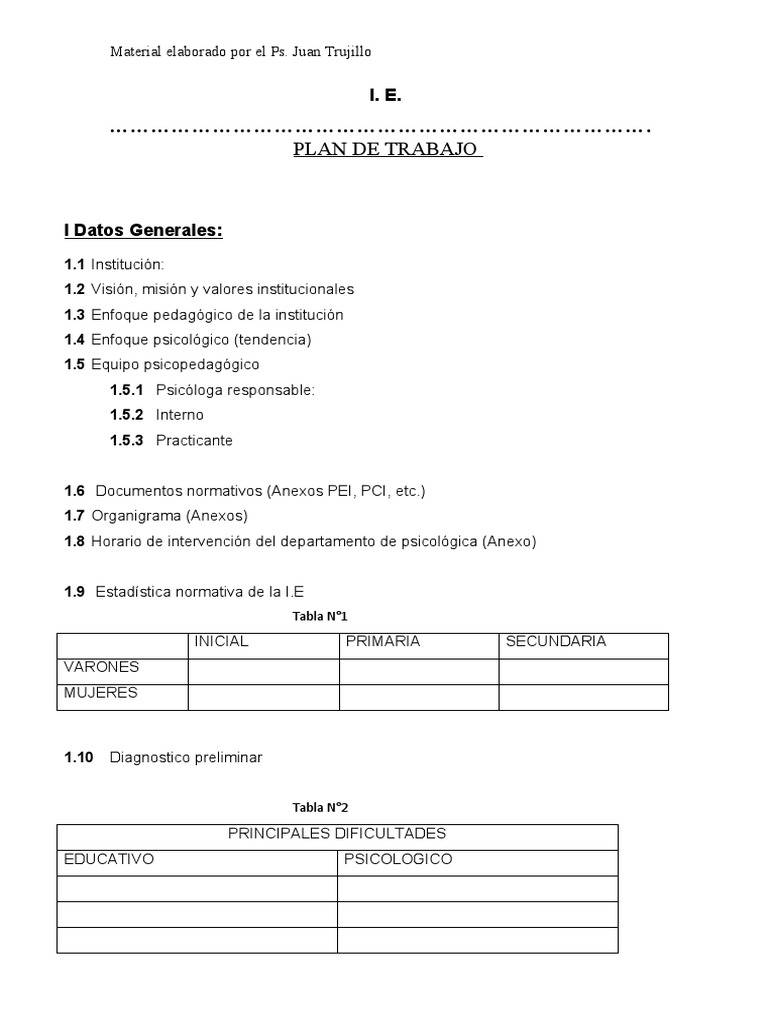 Esquema Del Plan de Trabajo | Descargar gratis PDF | Cognición