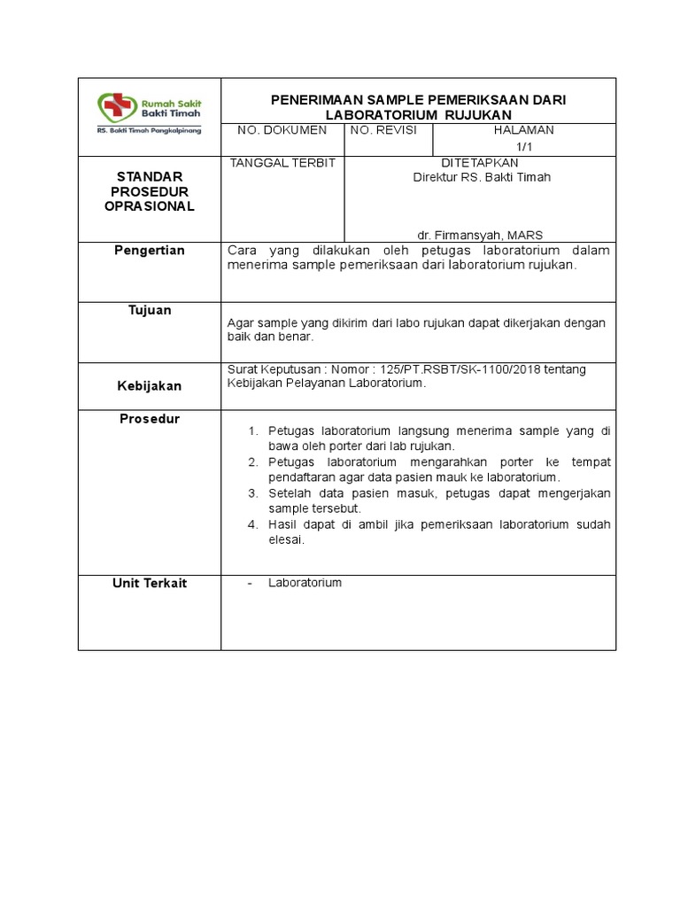 Spo Penerimaan Sample Dari Lab Rujukan | PDF
