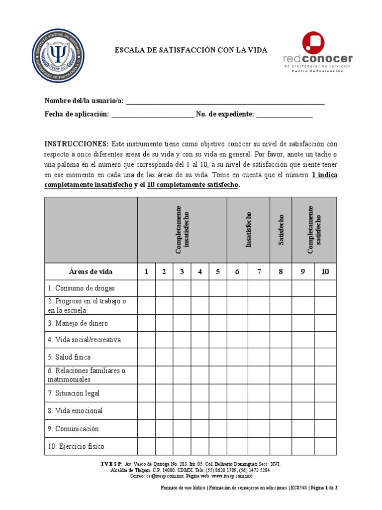 Escala de Satisfacción Con La Vida | PDF Escala de Satisfacción Con La Vida | PDF