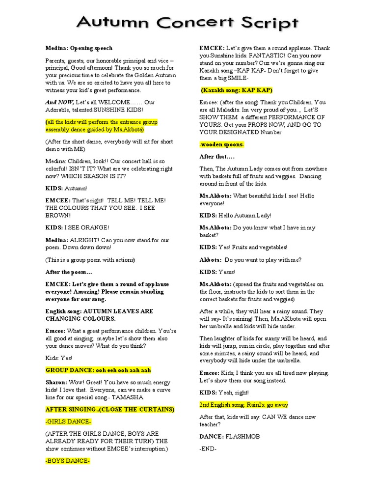 Autumn Concert Script 2022 | PDF