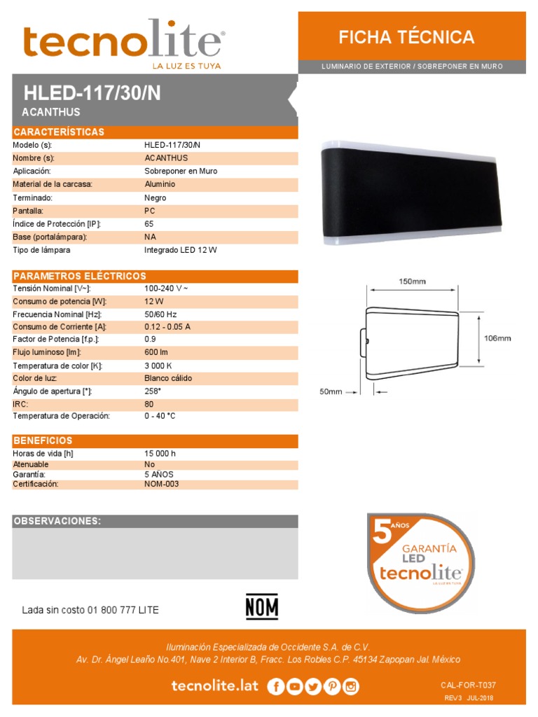 Luminario Exterior HLED-117/30/N | PDF