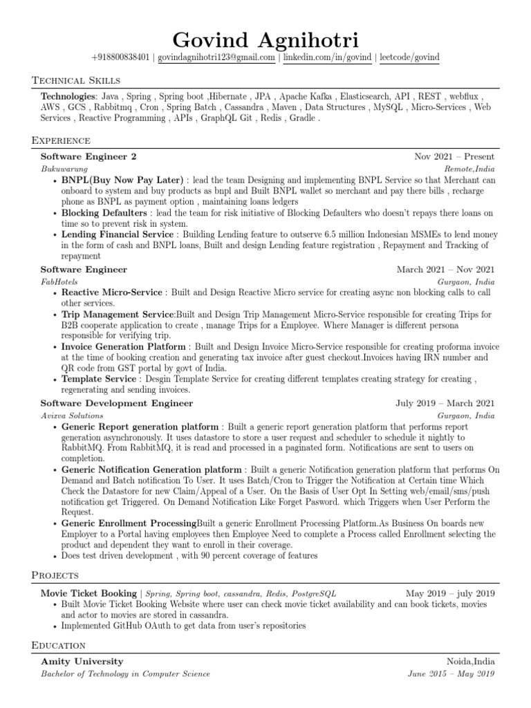 Govind Resume | PDF | Invoice | Spring Framework