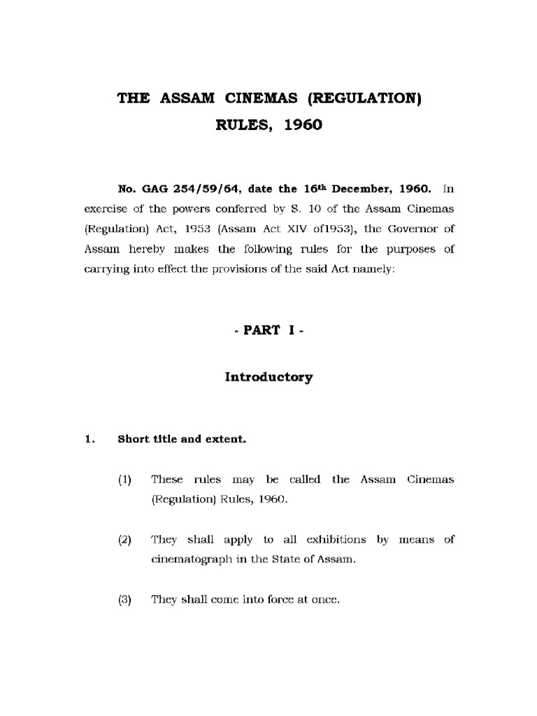The Assam Cinemas (Regulation) Rules, 1960 | PDF