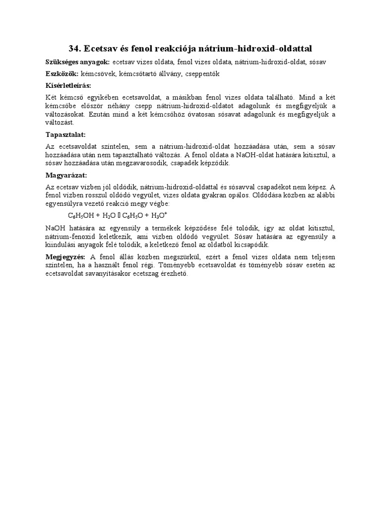 34.ecetsav Es Fenol Reakcioja Natrium-Hidroxid-Oldattal - Kemenyito ...