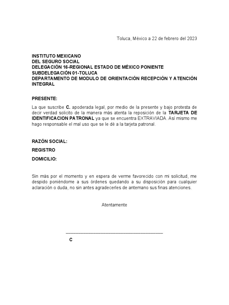 Escrito Libre Solicitud de Certificado Imss | PDF | Finanzas y dinero