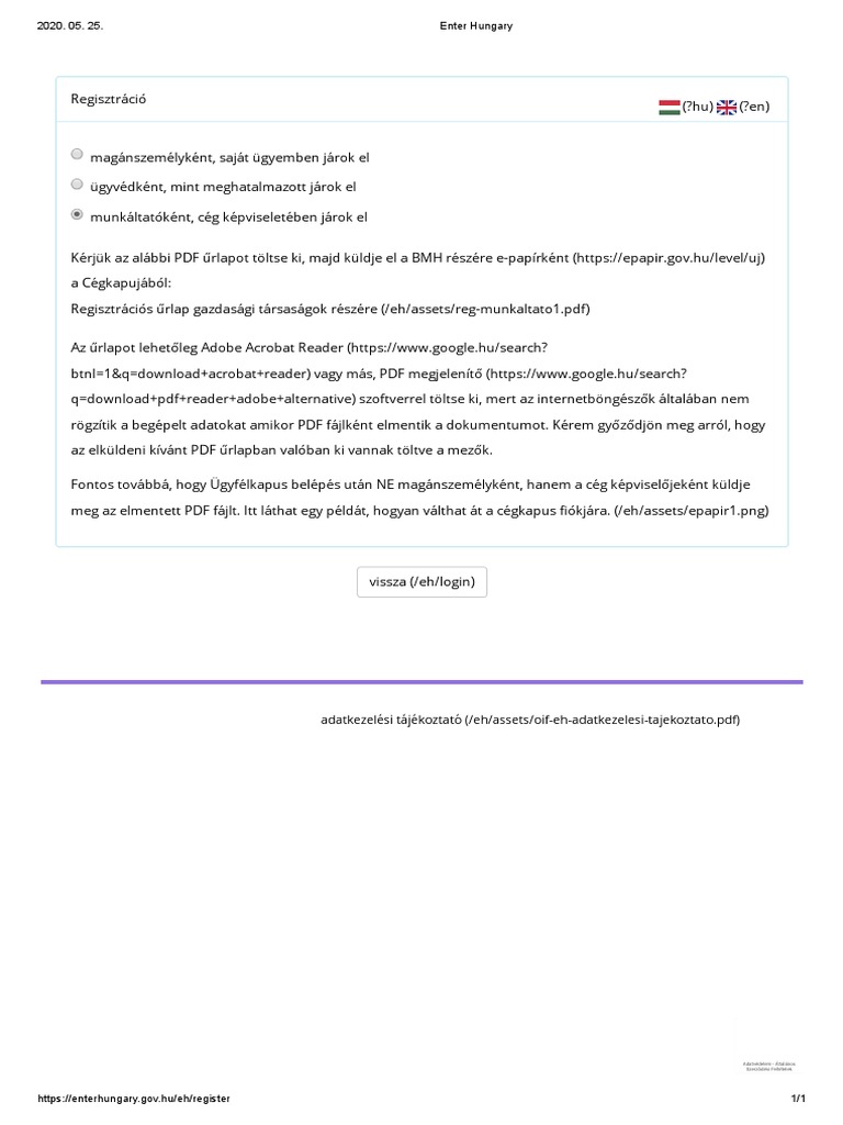 Enter Hungary - Regisztráció Lépései | PDF