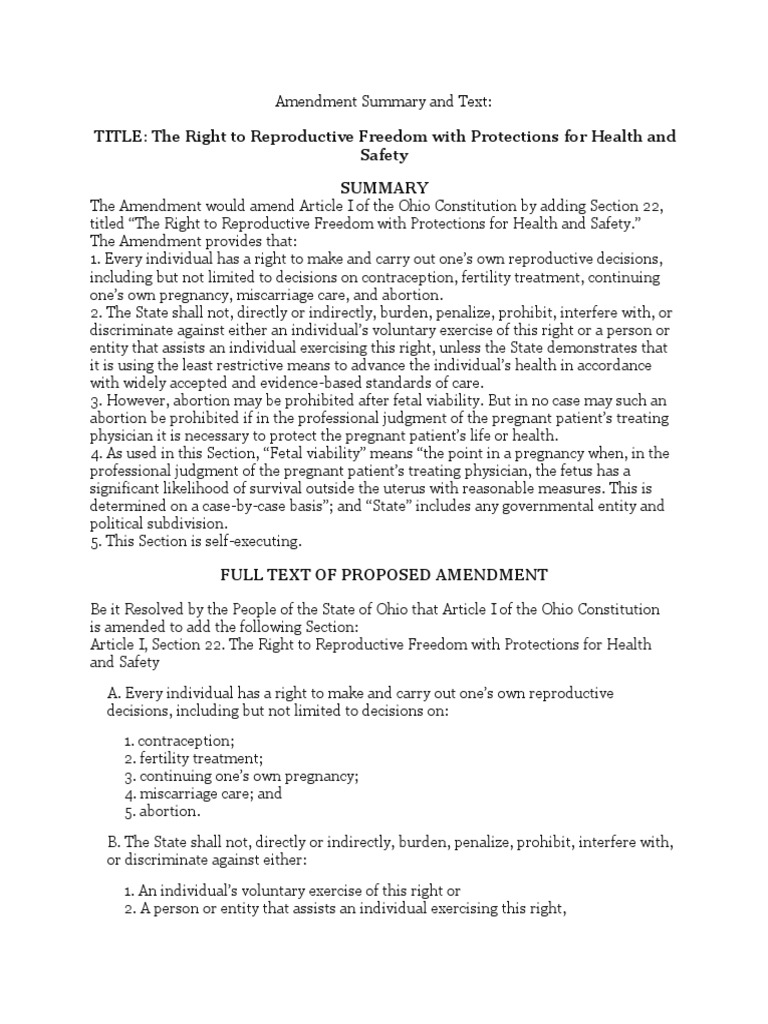 The Right To Reproductive Freedom With Protections For Health and ...