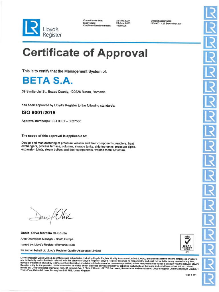 ISO 9001 - Certificate of Approval | PDF