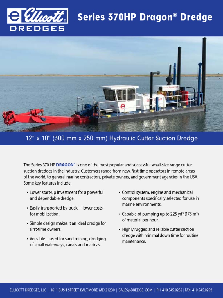 Ellicott 370HP Dragon® Dredge Specs | PDF | Dredging | Horsepower