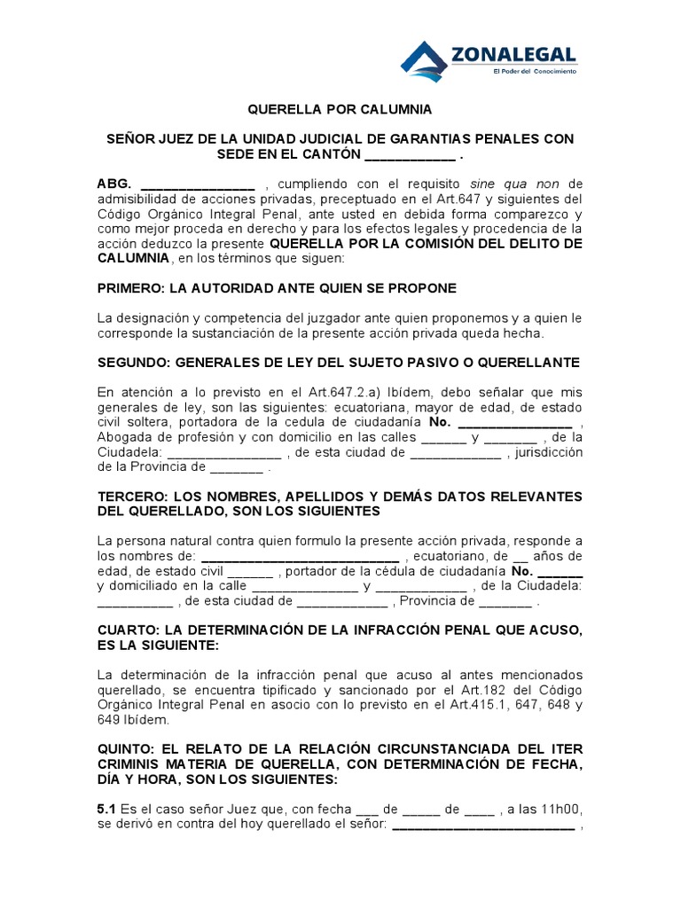 Querella Por Calumnia | PDF | Derecho penal | Queja