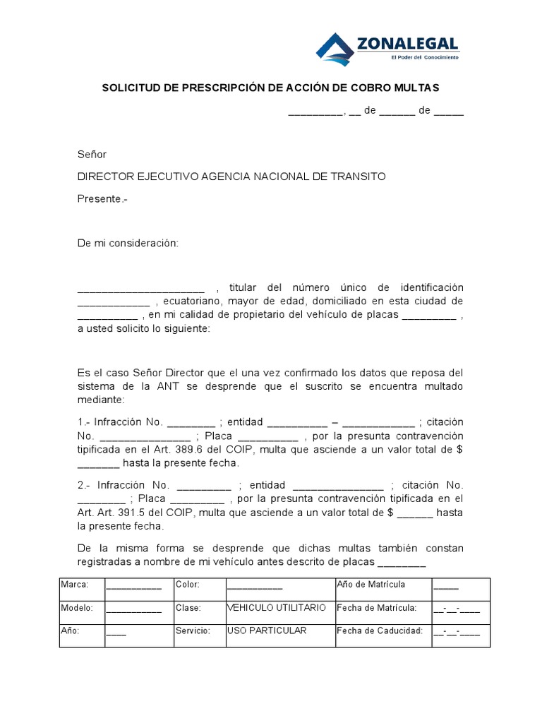 Solicitud de Prescripcion de Accion de Cobro Multas | PDF | Justicia | Crimen y violencia