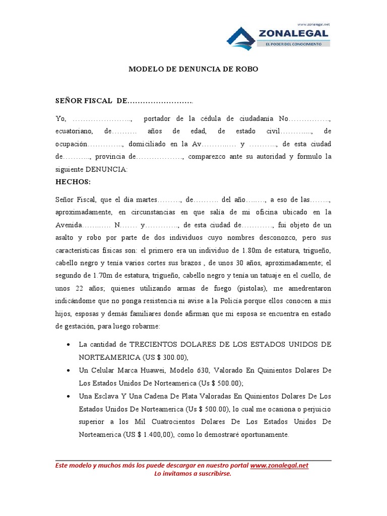 11.22 Modelo de Denuncia de Robo | PDF | Justicia | Crimen y violencia
