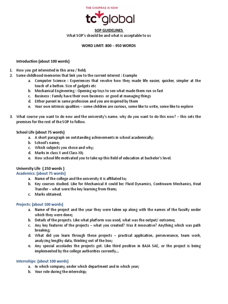 TC Global - SOP GUIDELINES | PDF | University | Cognition