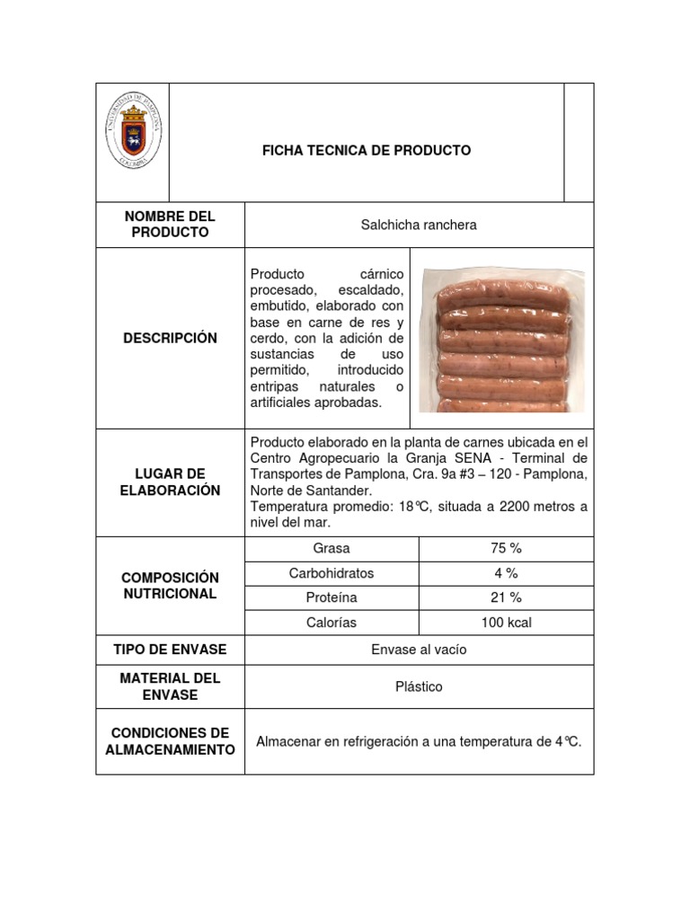 Ficha Tecnica de Salchicha Ranchera | PDF Ficha Tecnica de Salchicha Ranchera | PDF