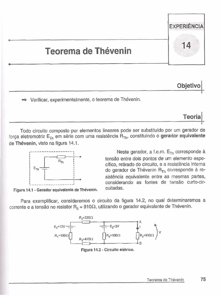 EXP 14 Teorema de Thévenin | PDF | Rede elétrica | Resistência elétrica e condutividade