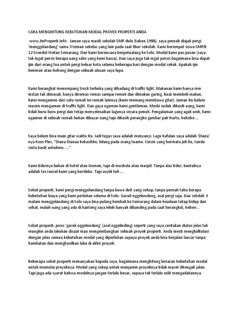 Menghitung Kebutuhan Modal Proyek Properti | PDF