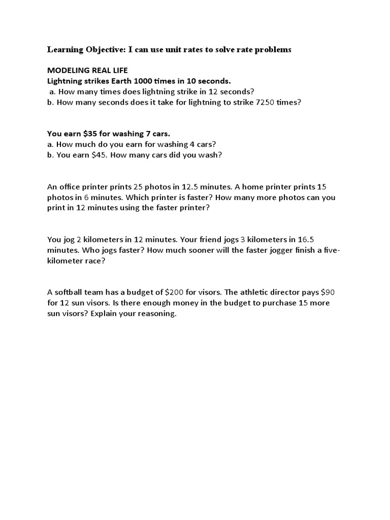 Use unit rates to solve rate problems | PDF