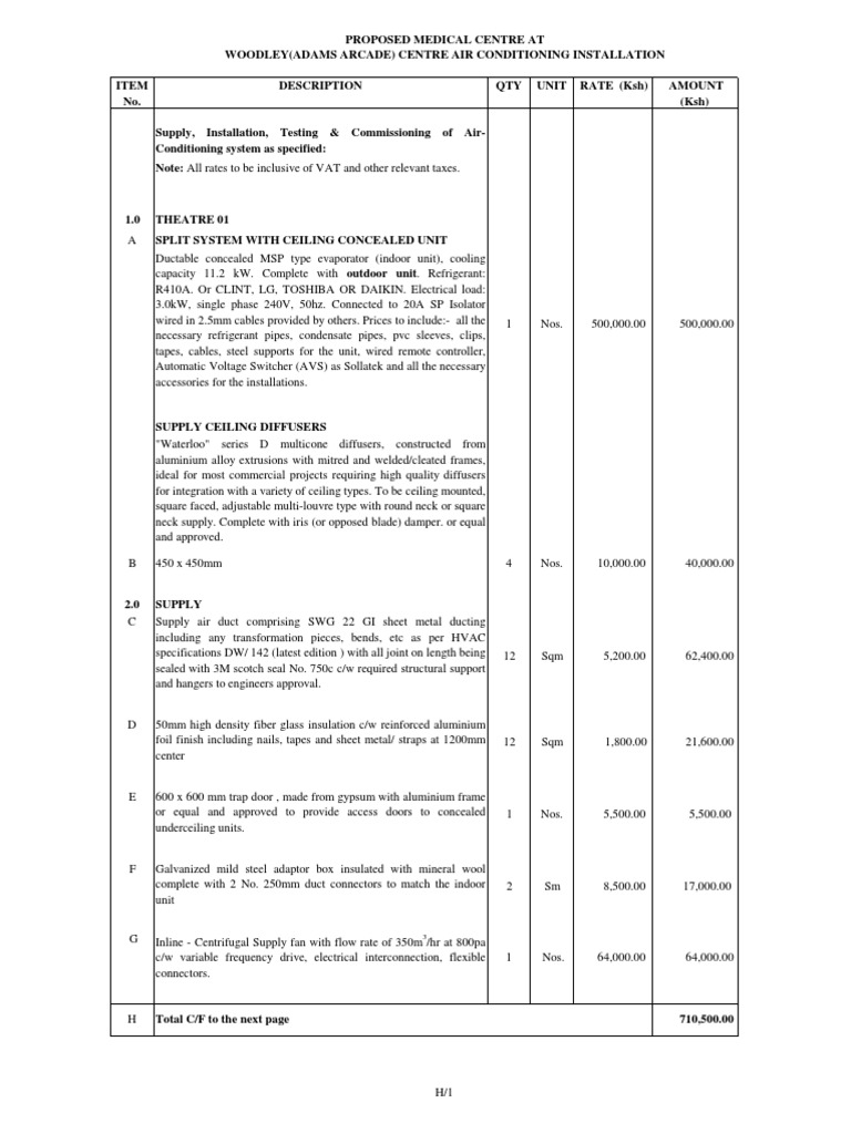 01 - Air Conditioning Estimates - Option 01 | PDF | Duct (Flow ...