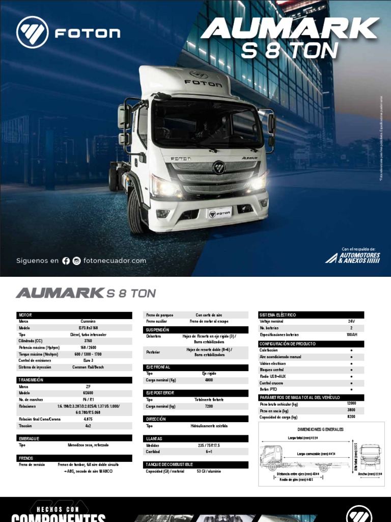 FOTON-FICHA-TECNICA-AUMARK-S-8-TON-2022 | PDF | Eje | Bienes manufacturados