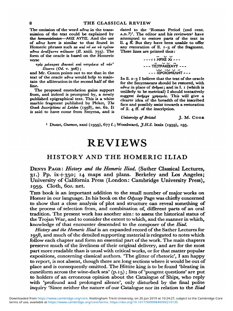 Reviews: History and The Homeric Iliad | PDF | Iliad | Homer