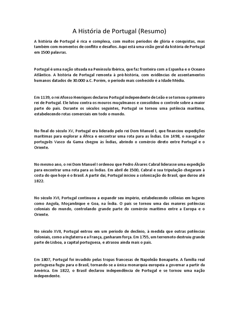 História de Portugal (Resumo) | PDF | Portugal | Europa