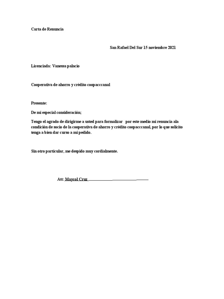 Carta de Renuncia Socio | PDF