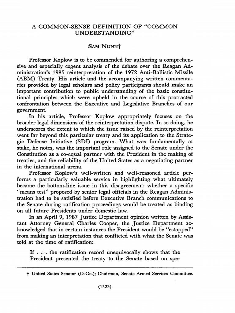 Common-Sense Definition of Common Understanding | PDF | Ratification ...