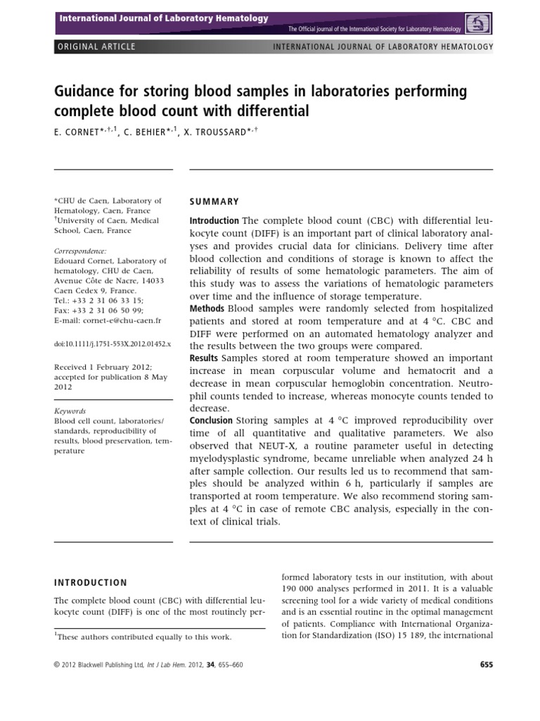 Guidance For Storing Blood Samples in Laboratories Performingcomplete ...