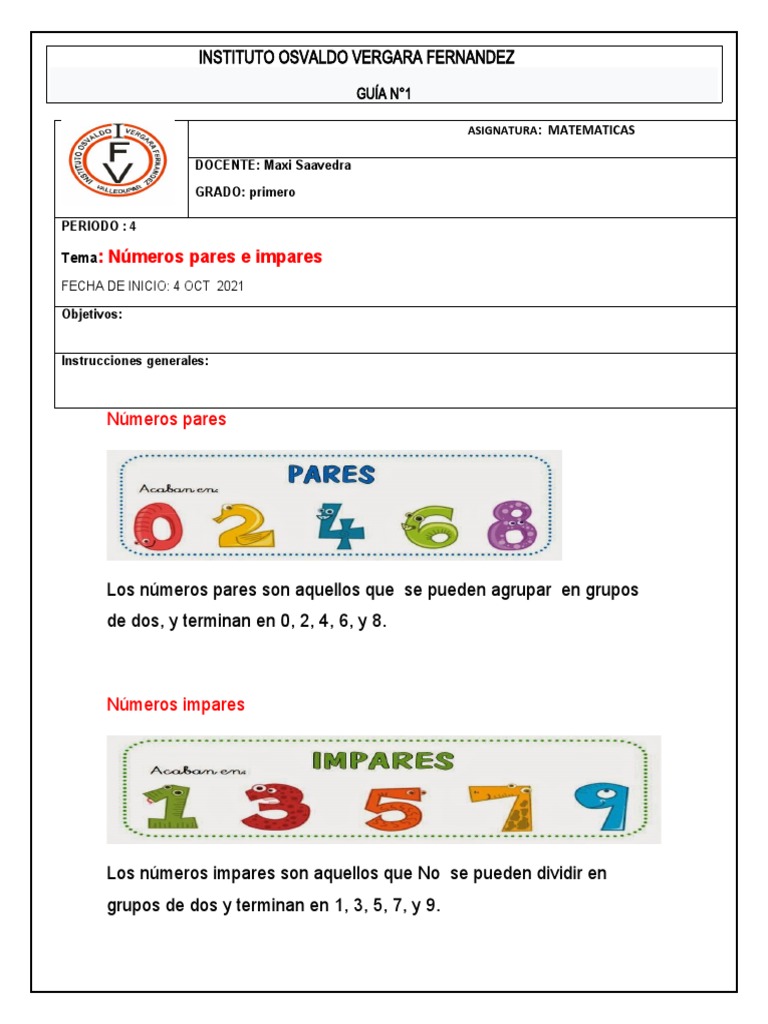 Introducción a los números pares e impares | PDF