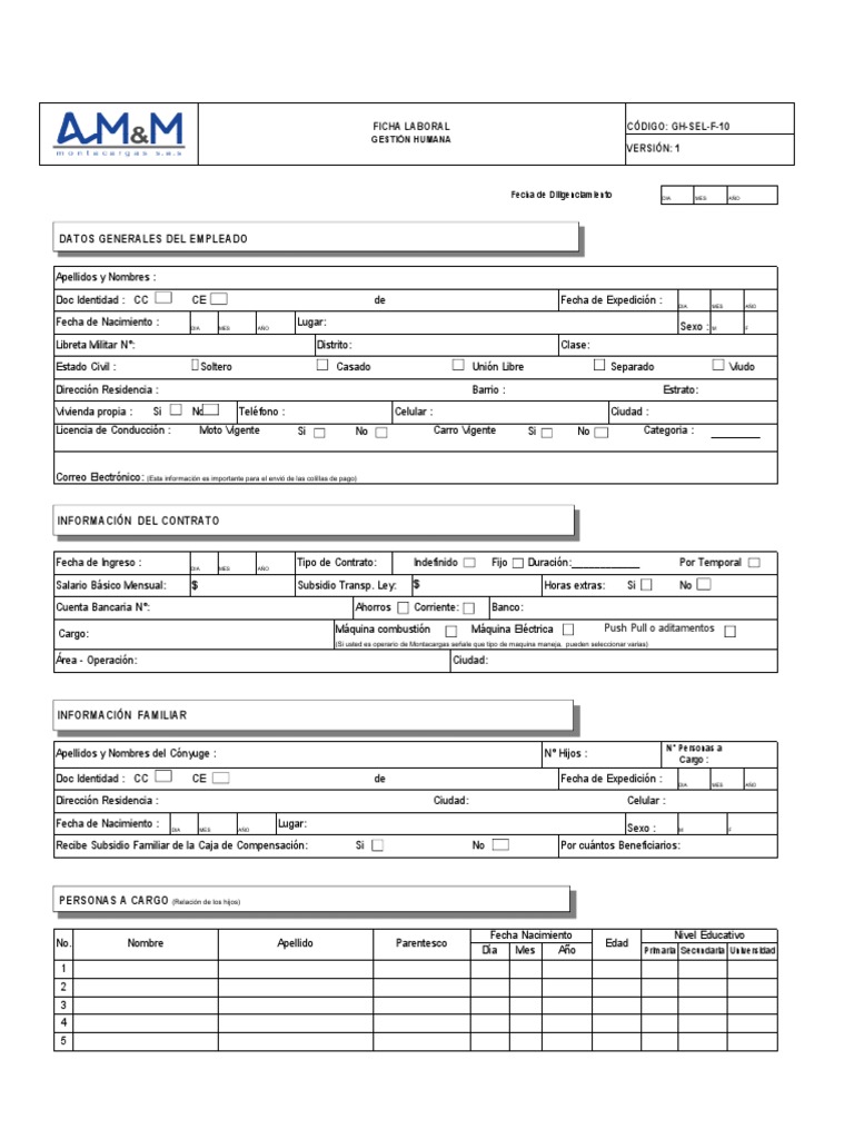 GH SEL F 10 Ficha Laboral V1 | PDF