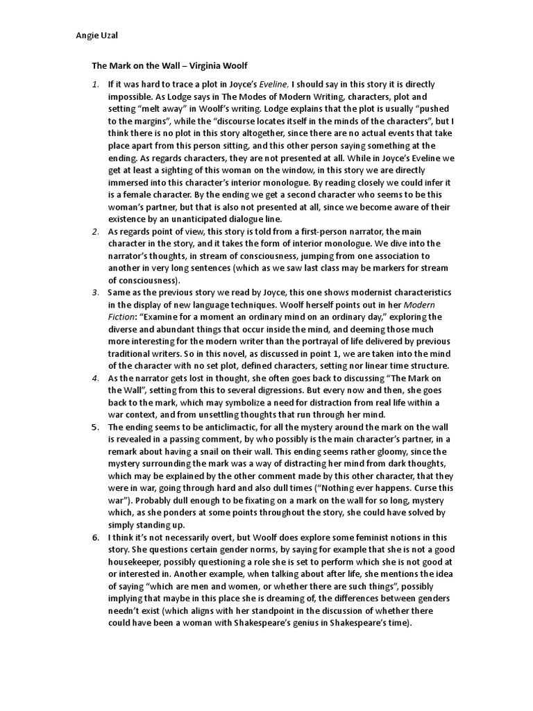 The Mark On The Wall - Virginia Woolf | PDF | Narration