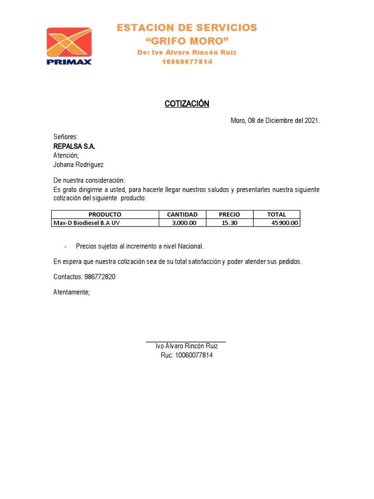 Cotizacion Repalsa | PDF