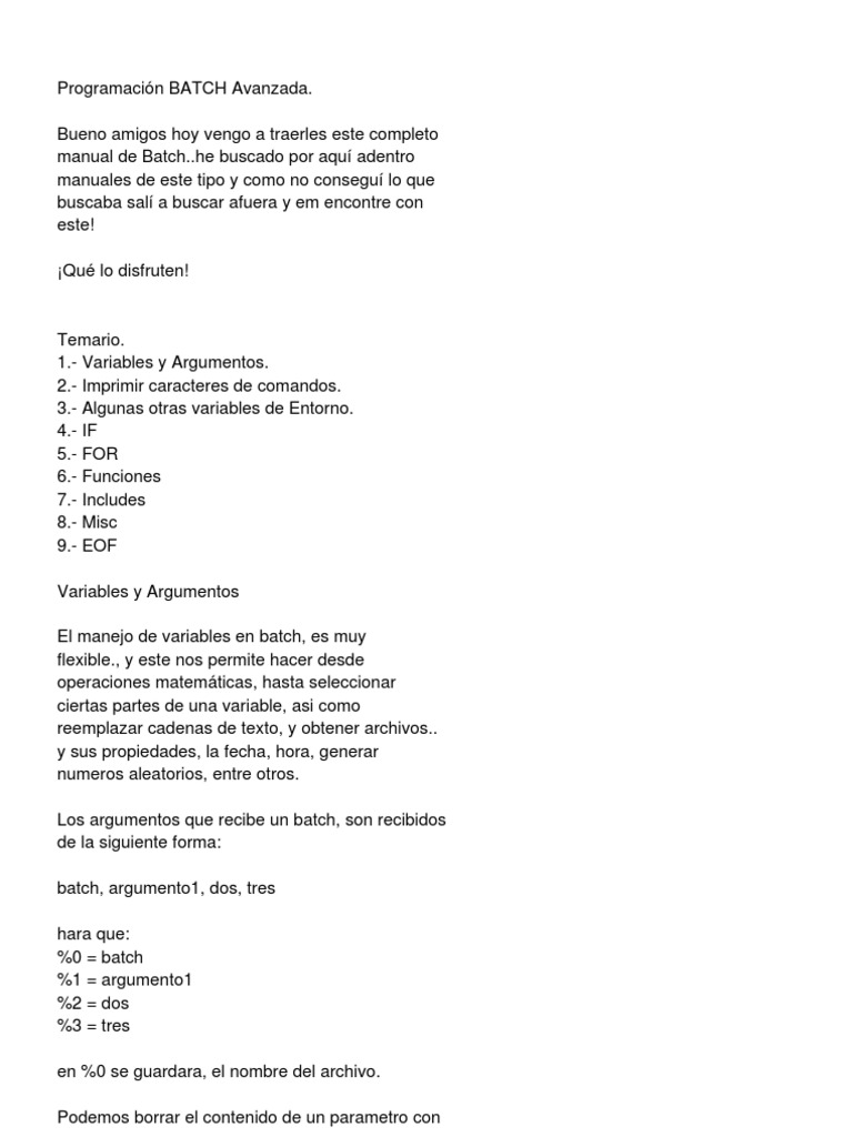 Manual de Programación Batch Avanzada | PDF | Expresión regular ...