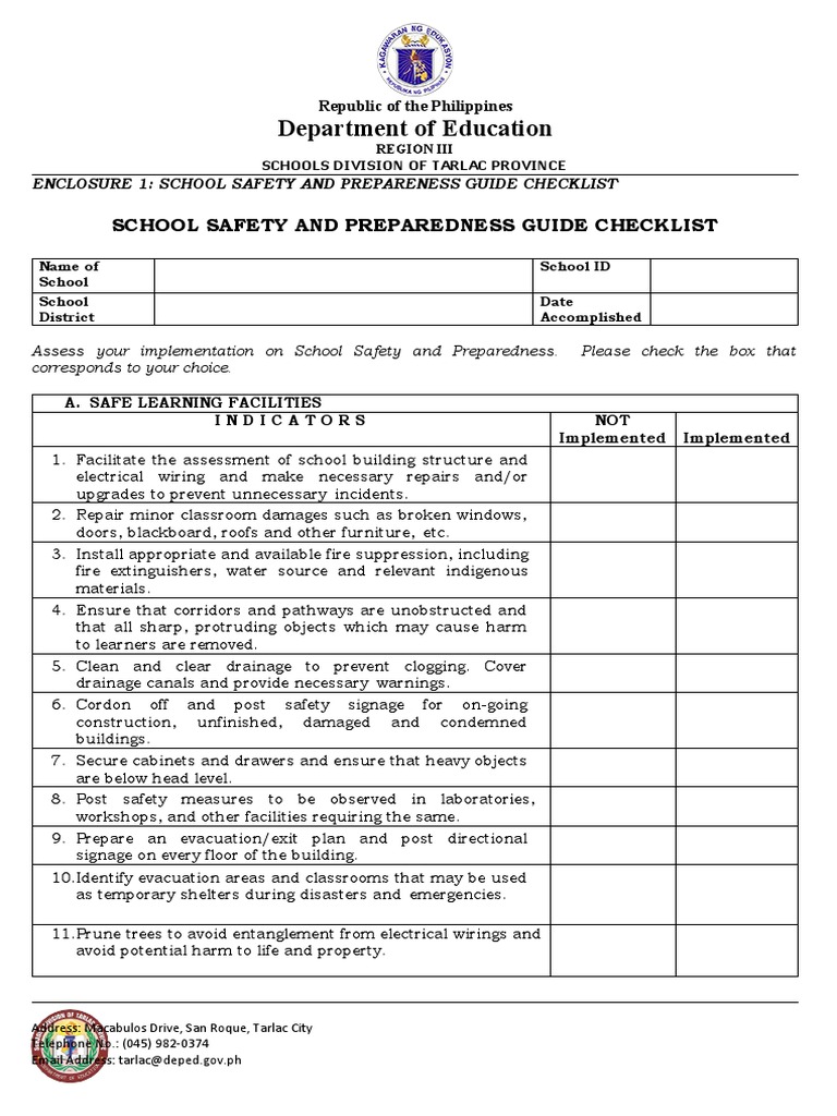 School Safety and Preparedness Checklist | PDF | Emergency Management ...