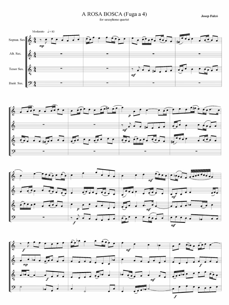 A Rosa Bosca (Fuga A 4) - Saxophone Quartet | PDF