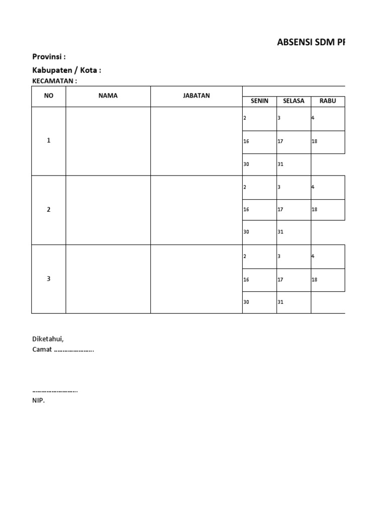 Format ABSENSI - Pendamping | PDF