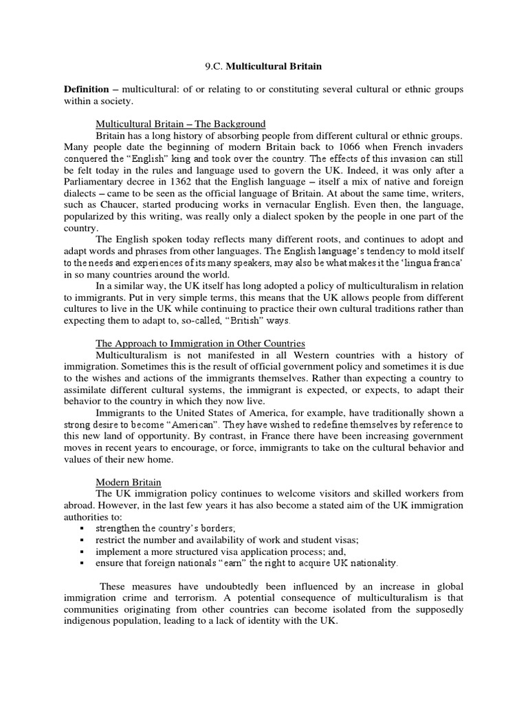 9.C. Multicultural Britain | PDF | English Language | Multiculturalism