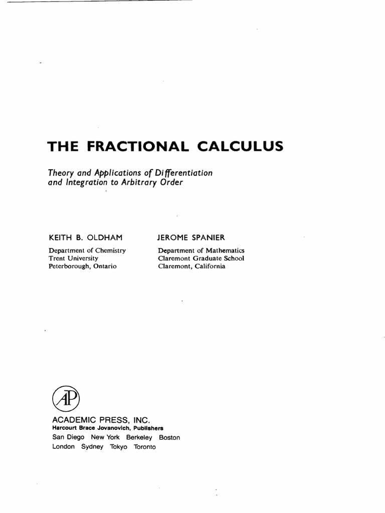 The Fractional Calculus Theory And Applications Of Differentiation And Integration To Arbitrary