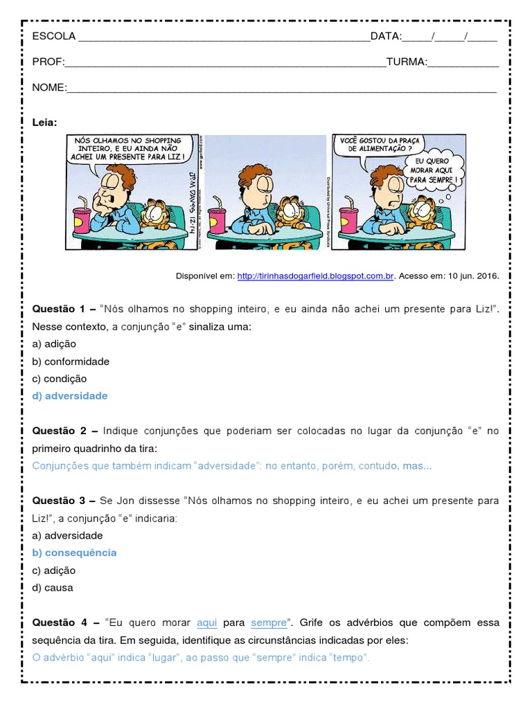 Atividade Com A Conjuncao e 9o Ano Respostas | PDF