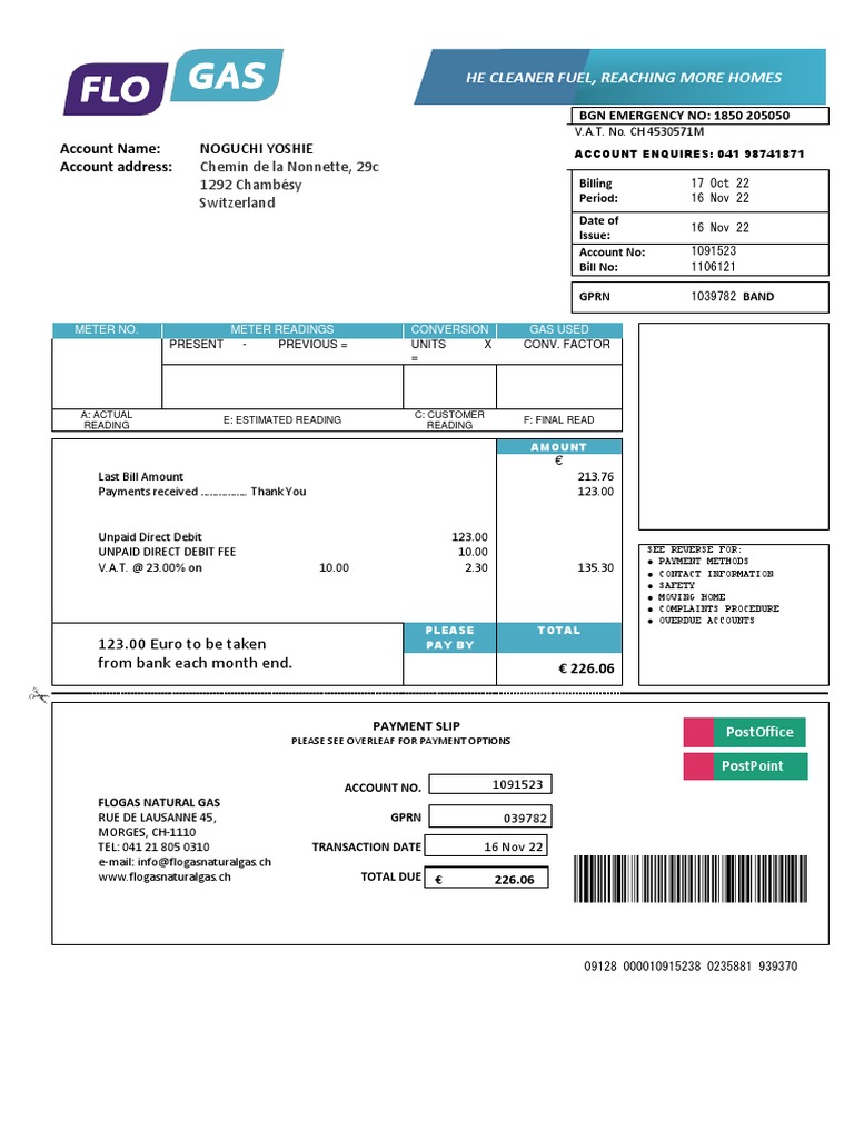 Flogas Natural Gas Bill Summary | PDF | Debit Card | Payments
