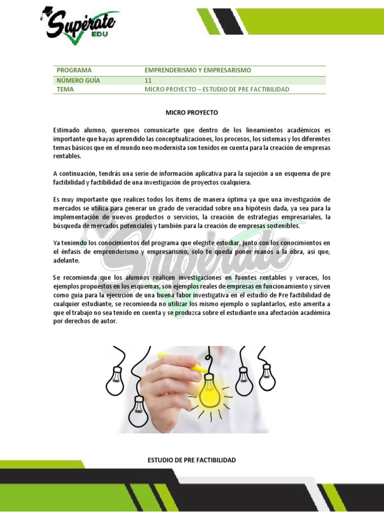 Guia 11. Estudio de Prefactibilidad | Descargar gratis PDF | Economias