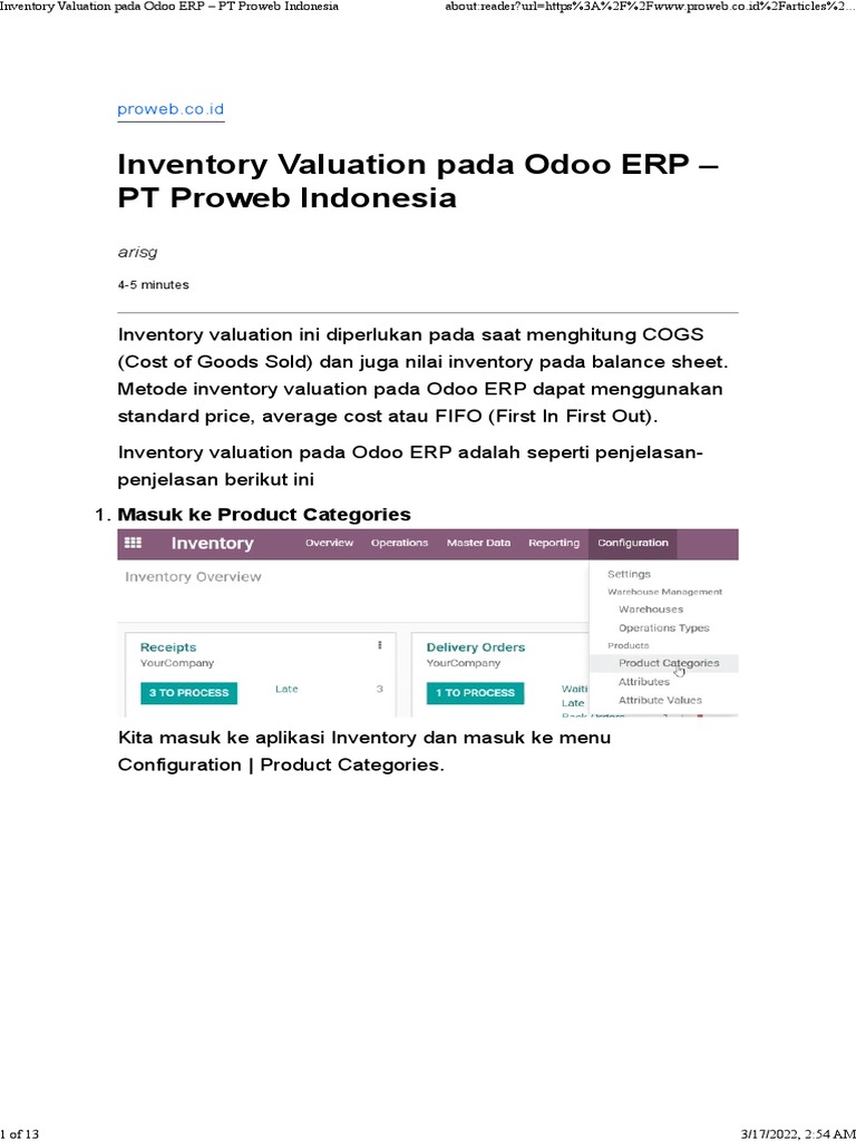 Inventory Valuation Pada Odoo ERP | PDF