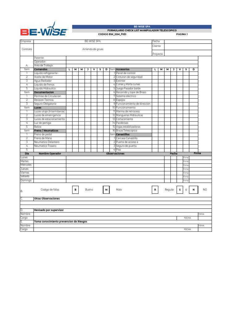 BW - SSM - F051 - Check List Manitou | PDF | Bienes manufacturados ...
